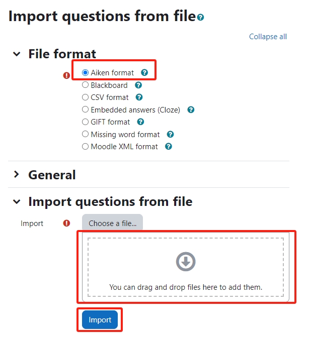 Importing questions through Aiken format - Knowledge Base
